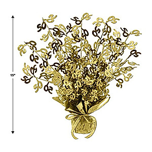 Beistle 2 Piece Metallic Plastic Gold Gleam ‘N Burst 50th Wedding Anniversary Centerpiece Birthday Party Table Decorations, 15"