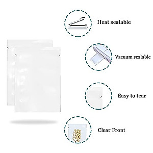 300 Pcs 2.4x3.5 inch (Usable Size 2x3.1 inch) White Front Clear Open Top 2.8mil Plastic Heat Seal Bags Vacuum Sealable Pouch Bag for Food Storage Packets Mini Packaging with Tear Notches