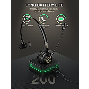Bluetooth Headset with Microphone, NIXIUKOL Trucker Bluetooth Headset Noise Cancelling Microphone with Charging Base, Hands-Free Wireless Cell Phone Headset for Home Office Call Center Skype PC Laptop