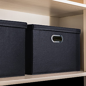 Golden Bauhinia Linen Fabric Collapsible Storage Bins with Lids - Multi-Purpose Organizer Containers for Home, Bedroom, Closet, Office, and Nursery (17.3’’x 11.8’’x 11.6’’)