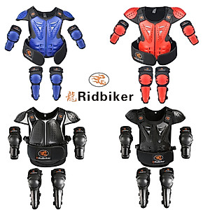 Kids Dirt Bike Gear Chest Protector Motocross Gear Motorcycle Armor Vest Elbow Guard Knee Shin Guard Pads Youth Motorcycle Protective Gear (Black, L:(Height:51.18"-57.08"))