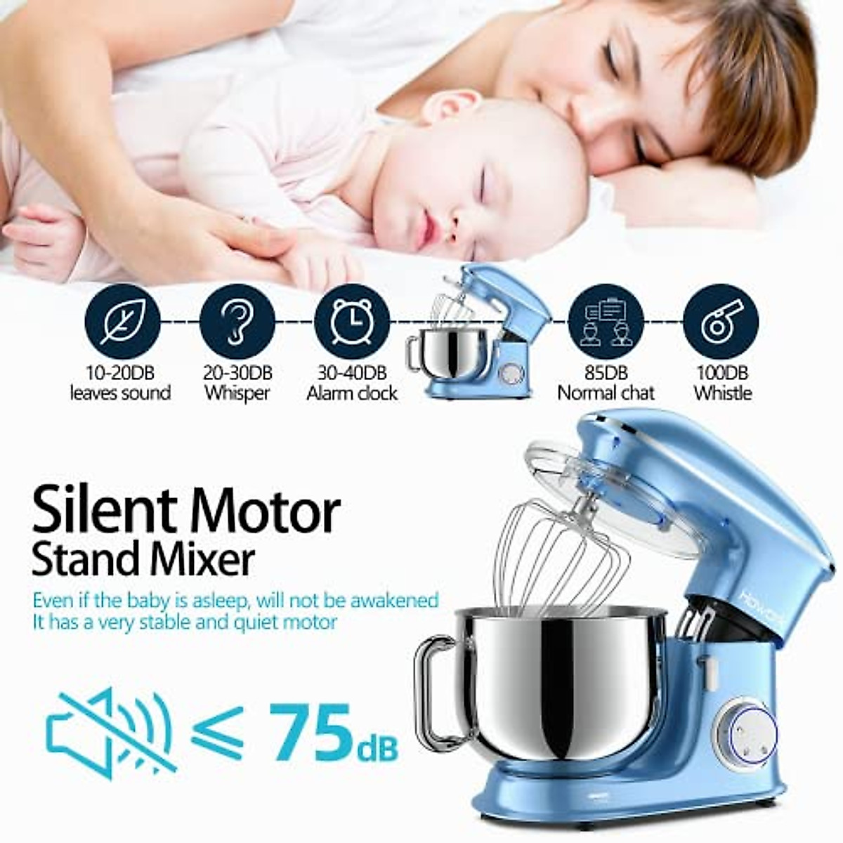 HOWORK Stand Mixer, 8.45 QT Bowl 660W Food Mixer, Multi Functional Kitchen Electric Mixer With Dough Hook, Whisk, Beater, Egg White Separator(8.45 QT, Red)