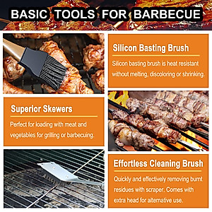 grilljoy 20PCS Heavy Duty BBQ Grill Tools Set - Extra Thick Stainless Steel Spatula, Fork& Tongs. Complete Barbecue Accessories Kit in Aluminum Storage Case - Perfect Grill Gifts for Men