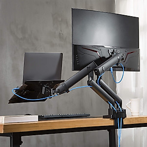 AVLT Laptop and Monitor Arm - Mount 15.6" Notebook and 32" Monitor on 2 Full Motion Adjustable Arms - Organize Your Work Surface with Ergonomic VESA Monitor Mount