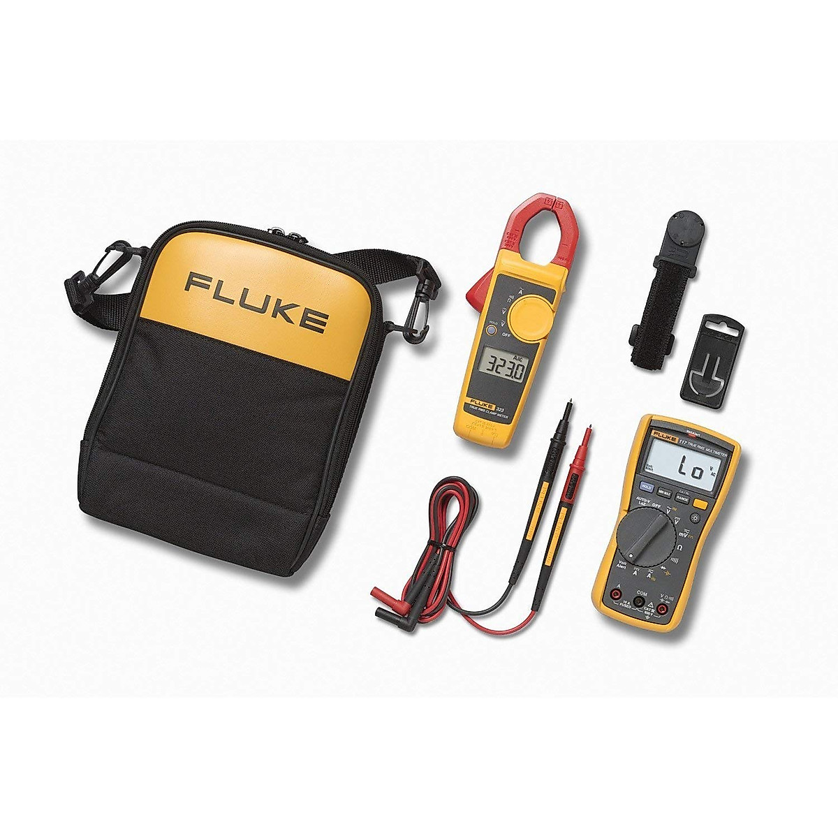 Fluke 117/323 KIT Multimeter and Clamp Meter Combo Kit + AC175 Threaded Slide-on Alligator Clip Set with Flexible Boots
