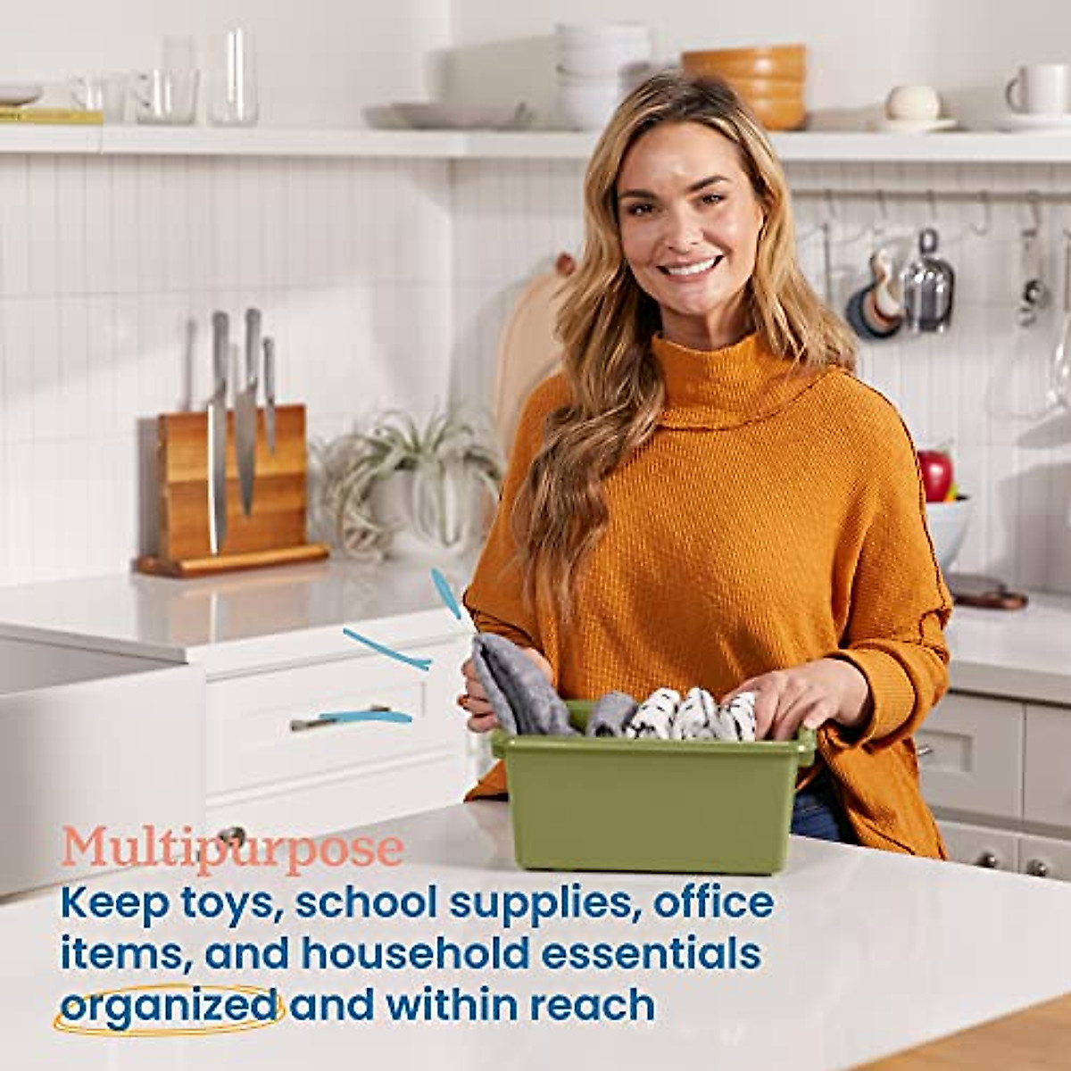 ECR4Kids Scoop Front Storage Bin, Multipurpose Organization, Fern Green, 5-Piece