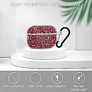 Unique Headphone Case Cover Compatible with Airpods Pro Wireless Charging Case, Smooth Headphone Case with Keychain, Led Visible, Paisley Bandana Red