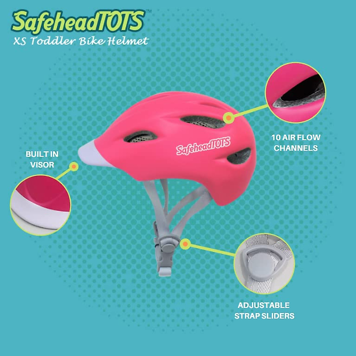Adjustable Toddler Bike Helmet, Built in Visor with Removable Washable Inner Lining, XS Ages 2-4 Years for Boys and Girls, Perfect for Cycling, Scooters, Grey-Green