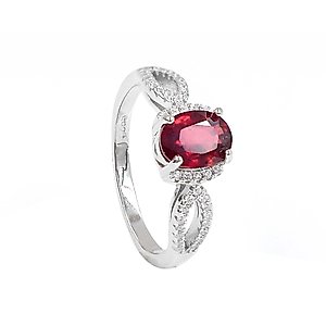 8X6 MM Natural Red Ruby Oval Cut Gemstone 925 Sterling Silver July Birthstone Solitaire Unisex Proposal Ring Love and Friendship Gift For Girlfriend (Rhodium Plated Silver, 8.5)