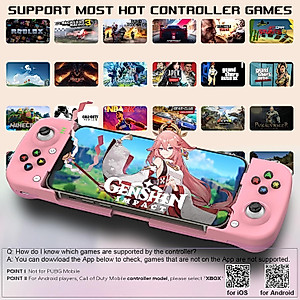 Megadream Mobile Game Controller Gamepad for iPhone iOS Android PC: Works with iPhone 15/14/13/12/11/X, iPad, Samsung Galaxy, TCL, Tablet, Call of Duty, Roblox - Directly Play (Pink)