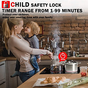 Karinear 2 Burner Electric Cooktop 12 Inch, Drop-in Electric Radiant Cooktop 220v - 240v with Child Safety Lock, Timer, Residual Heat Indicator, 3200W, Hard Wired, No Plug Electric Stove Top