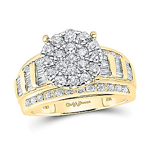 10kt Yellow Gold Round Diamond Cluster Bridal Wedding Engagement Ring 1-1/2 Cttw