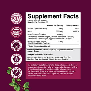 Advanced Multi Collagen Complex - Ageless Multi Collagen Peptides Supplements with Type 1 2 3 5 & X & Biotin for Hair, Skin and Nails Vitamins - Biotin Supplements for Women & Men - 90 Count