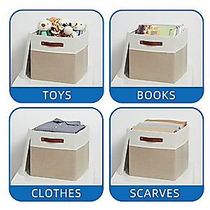 Temary Fabric Storage Bins with Lids 13 Inch Storage Cubes with Lid, Decorative Foldable Storage Boxes for Clothes, Closet Organizers (White&Khaki, 13x13x13inch)