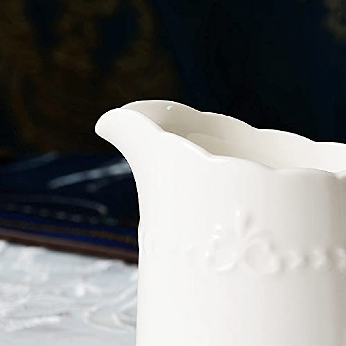 Sizikato White Porcelain Pitcher with Handle, 8 Oz Creamer Pitcher.