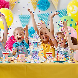 OPUHOHR 3 Tier Mermaid Cupcake Stand,Cupcake Tower with 12pcs Mermaid Theme Cake Topper, Dessert Tower Holder for Mermaid Theme Birthday Decoration Baby Shower Party Supplies