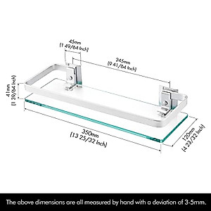 KES Aluminum Bathroom Glass Shelf Tempered Glass Rectangular 1 Tier Extra Thick Silver Wall Mounted, A4126A