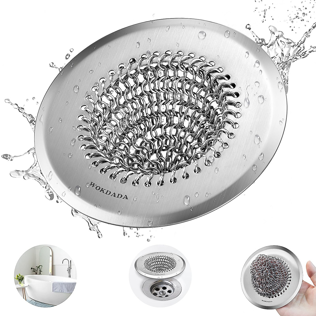 Bathtub Drain Hair Catcher, Wokdada Fast Drainage Shower Drain Hair Catcher, Reversible 304 Stainless Steel Drain Protector for Pop-Up and Regular Drains of Bathroom(Patented Product)
