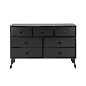 Prepac Milo Mid-Century Modern 7 Drawer Double Dresser for Bedroom, Wide Chest of Drawers, Contemporary Bedroom Furniture, 16" D x 52.5" W x 33.75" H, Black, BDBR-1407-1