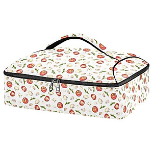 Kcldeci Insulated Thermal Food Carrier Insulated Casserole Carrier for Hot or Cold Food,Tomatoes Mushrooms Insulated Tote Bag for Potluck Cookouts Parties Picnic,Lasagna Lugger