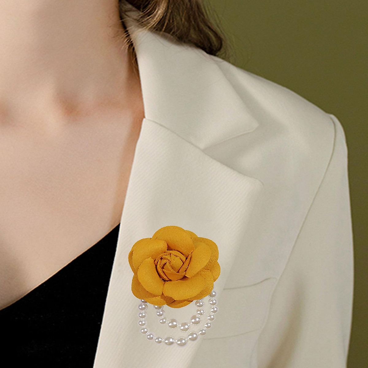 ZZ ZINFANDEL Bohemian Pearl Safety Brooch Pins Flower Brooch Hair Flowers Hairpin Brooch Headpieces,Brooch Pins Shawl Clips for Women Girls Vintage Collar Brooch (Yellow)