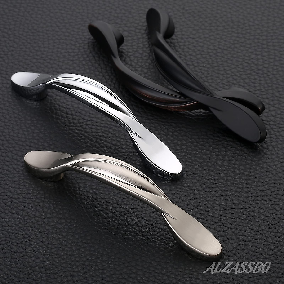 Alzassbg 10 Pack Brushed Satin Nickel Cabinet Pulls, 3 Inch(76mm) Hole Centers Arch Twisted Cabinet Handles Kichen Hardware for Cabinets and Drawer AL3027SN