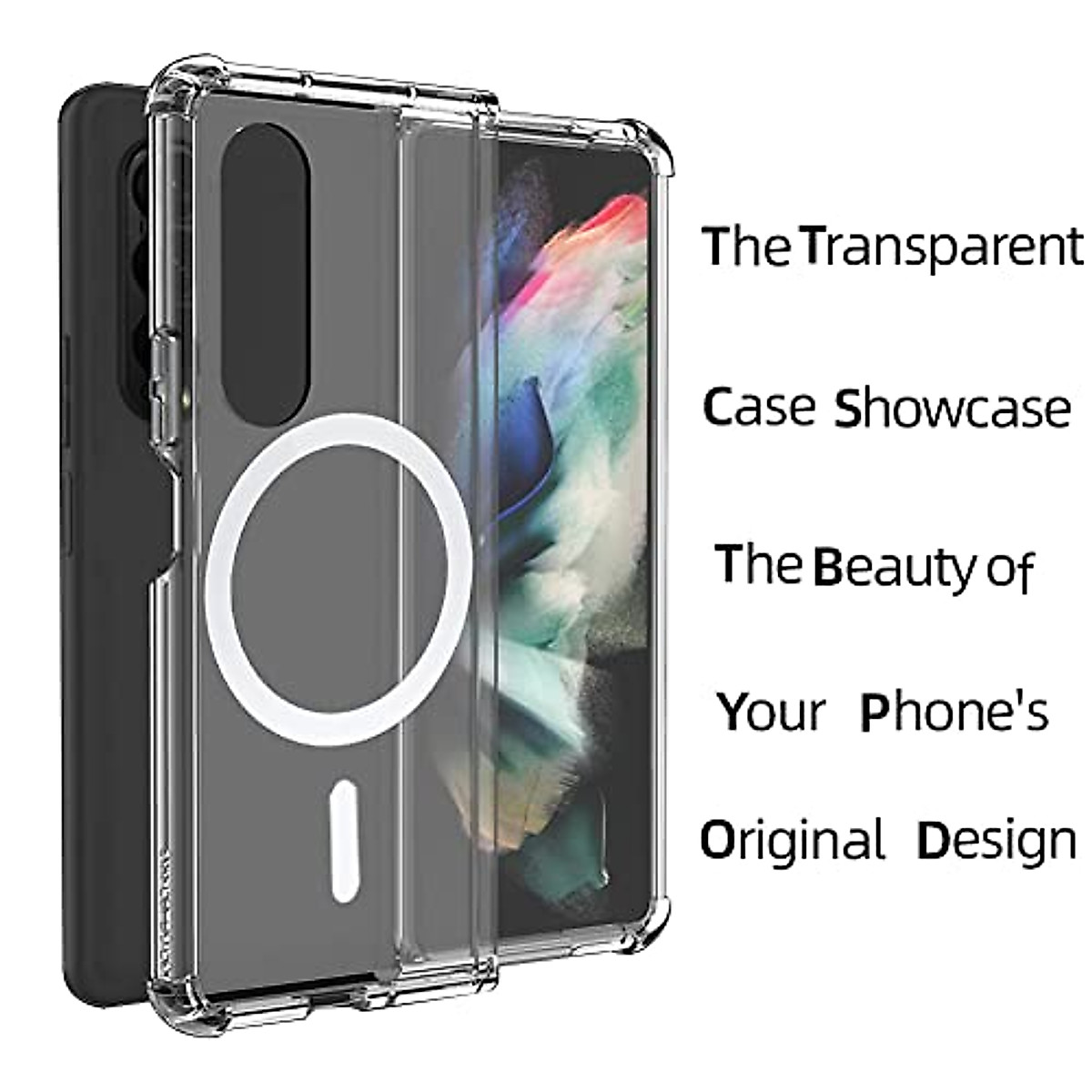 Boaoige Magnetic Clear Case for Samsung Galaxy Z Fold 3 5g, Compatible with Magsafe Card Wallet and Wireless Charger, Transparent Shockproof and Drop-Proof Case