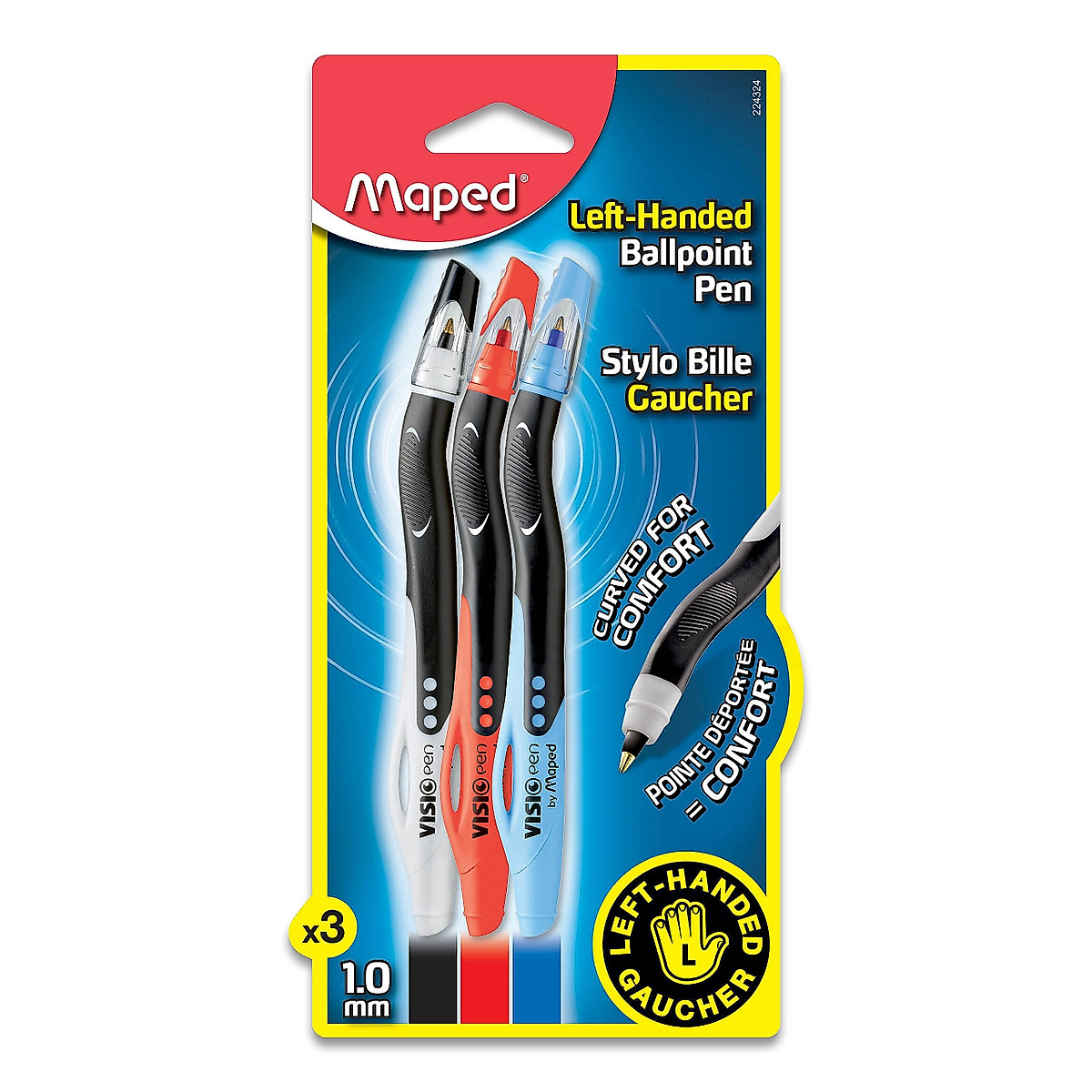 Maped Visio Left Handed Pens, Pack of 3, Assorted Colors (224324)