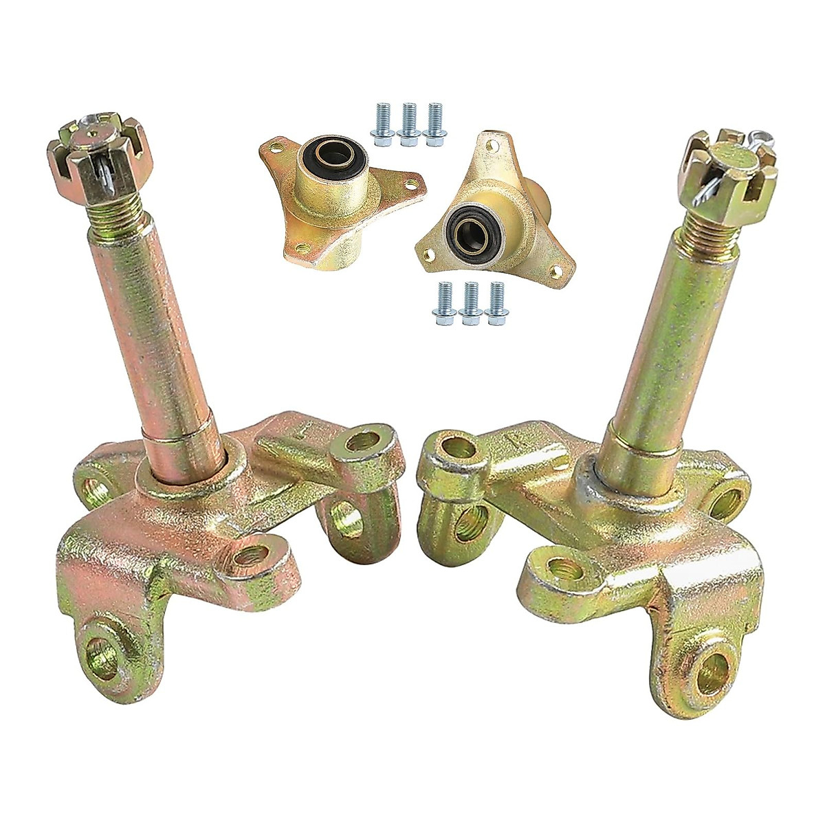 YC Yier Front Steering Wheel Tie Rod Kit Gear Rack Pinion Shaft & 3 Stud Wheel Hub Steering Spindle Knuckle DIY Parts for Go Kart Go Cart Golf Cart ATV UTV Quad Buggy Drift Trike Lawn Mower