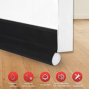 Door Draft Stopper, 37" Under Door Draft Stoppers, Adjustable Door Draft Blocker Bottom for Soundproof, Isolating Hot and Cold Air, Dust, Smoke, Wind and Breeze (Black, 1 Pack)