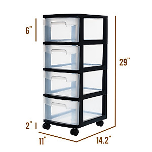 Bienvoun 4 Drawer Storage Cart Home Office Clear Plastic Drawer Storage with Wheels for Clothes Crafts Art Supplies