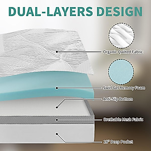 Ivellow Memory Foam Mattress Topper Queen Size Cooling 3 Inch Gel Mattress Pad Cover with 8"-21" Deep Pocket for Back Pain Queen