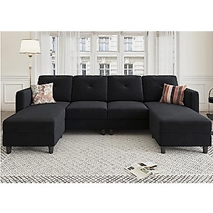 HONBAY Reversible Sectional Couches for Living Room, Sectional Couch U Shape, 4 Seat Sectional Sofa with Chaise, Dark
