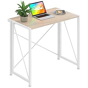 4NM 33.5" Small Folding Desk, Simple Assembly Computer Desk Home Office Desk Study Writing Table for Small Space Offices - Natural and White