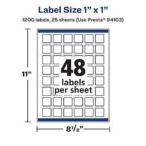 Avery Matte White Square Labels with Sure Feed, 1" x 1", 1,200 Matte White Printable Labels