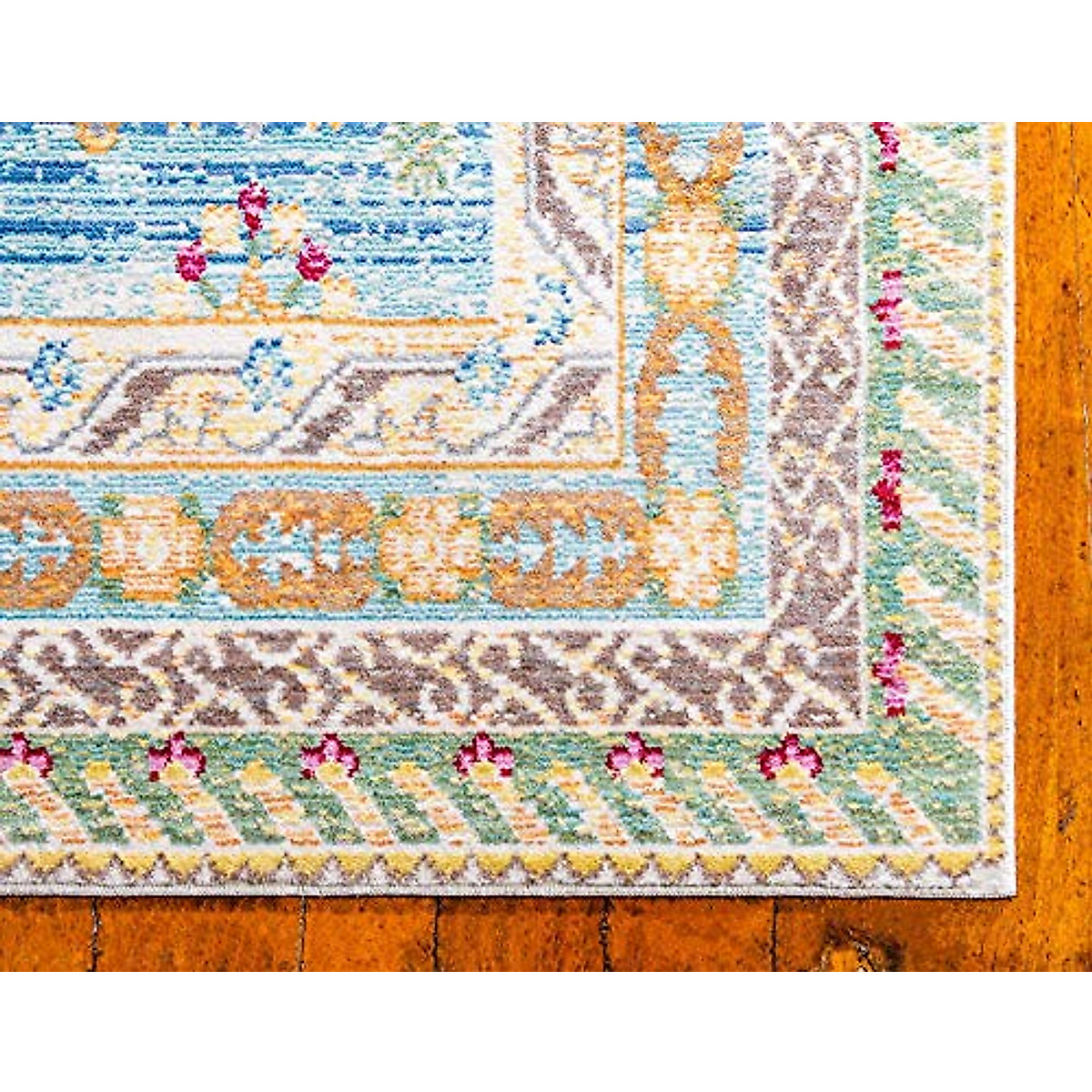 Unique Loom Austin Collection Traditional Border, Floral, Vintage Area Rug, 8' 0" x 10' 0", Blue/Green