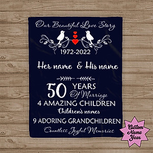 BL108 Personalized Our Beautiful Love Story 50 Years of Marriage Gift for Parents Couple On Valentine, Wedding Anniversary Blanket (Multicolor)