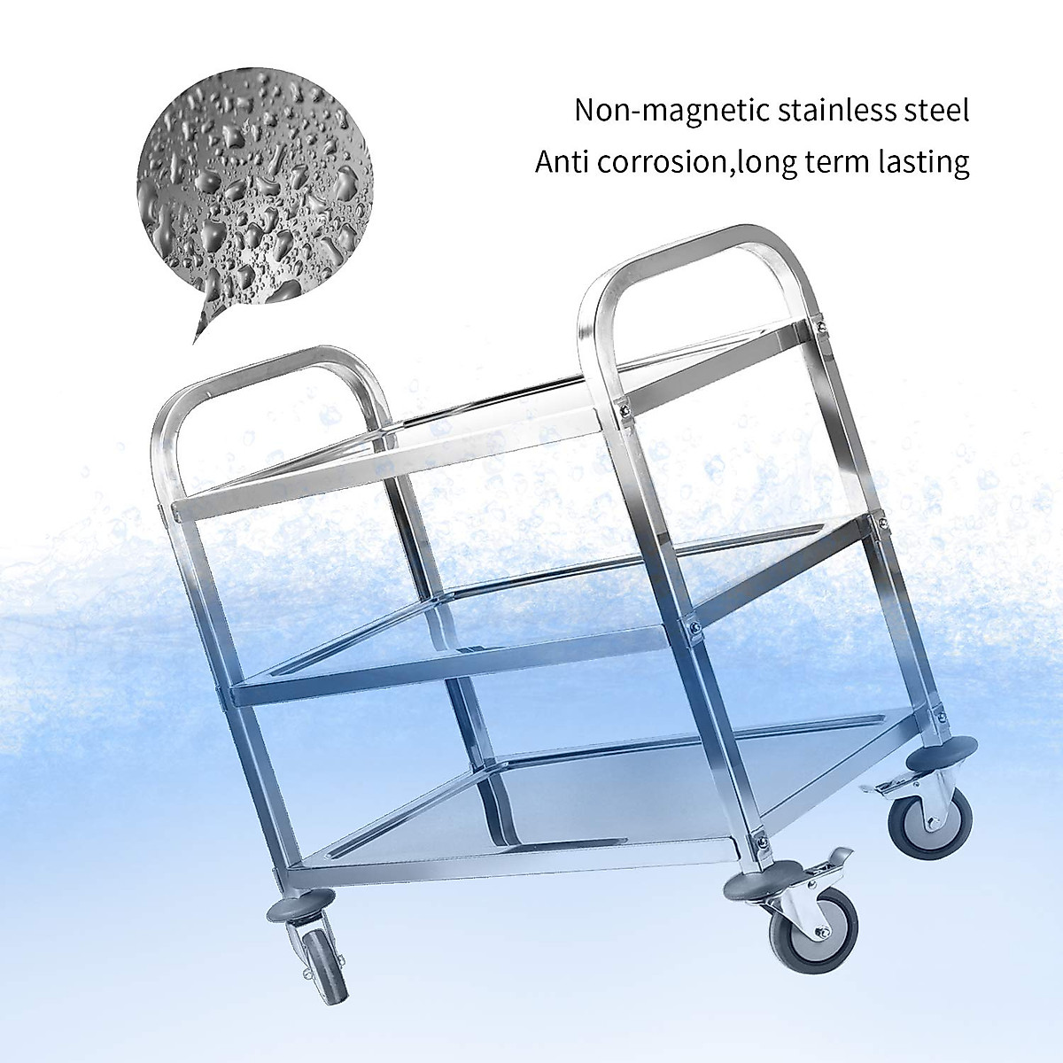 tonchean Large 3 Tier Stainless Steel Cart Kitchen Trolley Cart Serving Cart 37.4 x 19.7 x 37.4 Inch Kitchen Utility Rolling Cart Service Catering Storage Cart with Locking Wheels