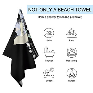 Bird Crane White Stork Microfiber Absorbent Lightweight Beach Towels Fast Dry Oversized Sand Free Beach Blanket 31x51in for Swimming Camping Travel Gym and Yoga
