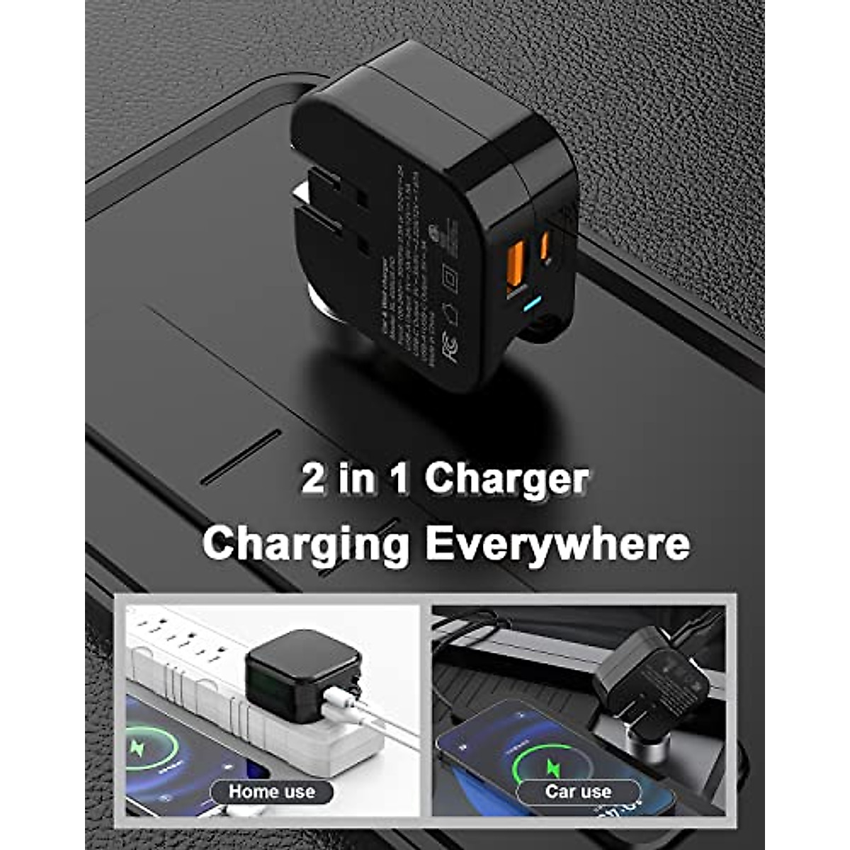 SAUNORCH USB C Car Charger Block, Cigarette Lighter Adapter and USB Wall Phone Charger W/ 2 in 1 Foldable Plug 20W Type C PD &18W QC 3.0 Charger Fast Charging for iPhone 14/13/12/11/XR,iPad, Samsung