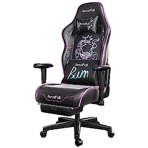 AutoFull C3 Gaming Chair Office Chair with Ergonomic Wingless Cushion PU Leather Racing Style PC Chair with Footrest and Lumbar Support Pillow,Black