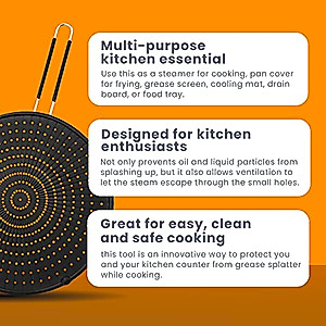 Beckon Ware 13 inch Oven Safe Silicone Splatter Screen for Frying Pan, Black