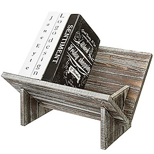 MyGift Rustic Solid Torched Wood Tilted Book Holder, Desktop Reading Book Textbook Storage Organizer Bookshelf, Decorative Desk Bookcase