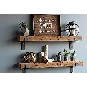 Urban Legacy Reclaimed Wood Shelves | Floating Or with Brackets | Amish Handcrafted in Lancaster County, PA | Set of Two - Genuine, Salvaged (Bracketed Natural, 40" x 7" x 2.5")