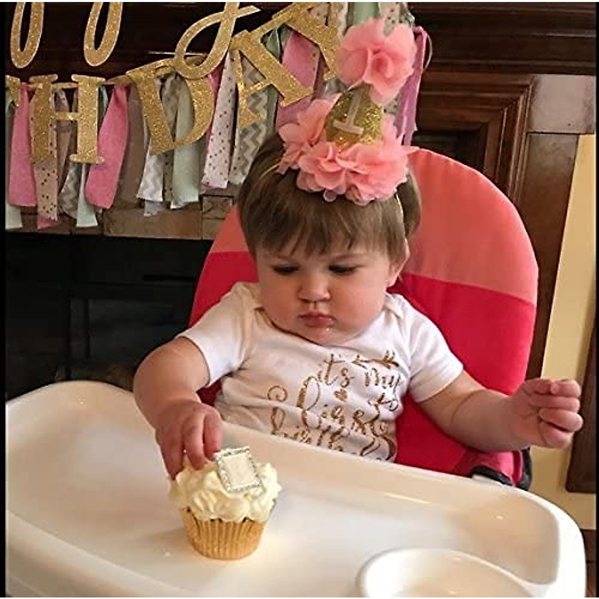 Infant Baby 1st Birthday Party Hat Princess Hairband Baby Girl Flower Delicate Hair Accessories Crown Party Hats, Pink, Small