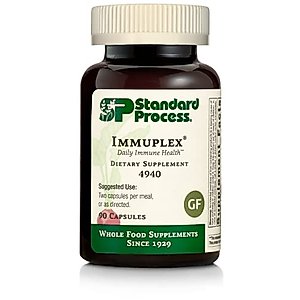 Standard Process Immuplex - Whole Food Immune Support and Antioxidant Support with Chromium, Folate, Vitamin B6, Copper, Selenium, Vitamin A - 90 Capsules