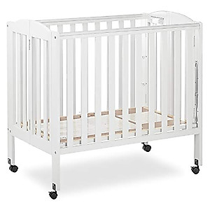 Dream On Me 3 in 1 Portable Folding Stationary Side Crib in White, Greenguard Gold Certified, Safety Wheel with Locking Casters, Convertible, 3 Mattress Heights