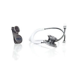 MDF Instruments Metalika MD One Epoch Lightweight Titanium Stethoscope (White -Grey) + MDF Pediatric Attachment with Clip