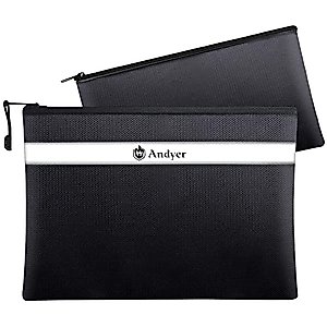 Andyer Fireproof Document Bag with Money Bag - 2 Pack 13.4”x10” and 11"x6" Waterproof & Fireproof Bags - Fireproof Safe Storage Pouch with Zipper for A4 Documents, Money, Cash, Passport and Tablet