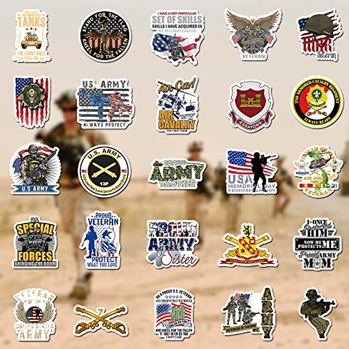 Army Stickers 52PCS Military Stickers Us Army Military Stickers and Decals Morale Scrapbooking Supplies forTeens Stickers for Laptop,Bumper,Skateboard,Water Bottles,Computer,Phone,Stickers for Kids Teens (Army)